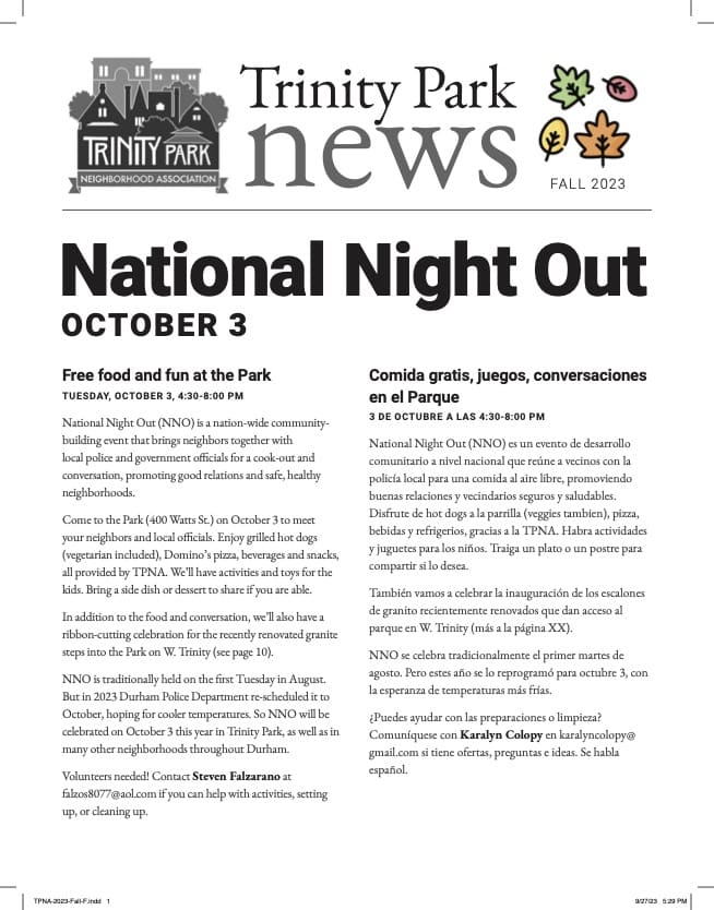 Newsletter | Trinity Park